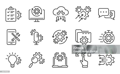 Technology Configuration Line Icon Gear Computer Tool Speech Bubble Digital Setting Concept