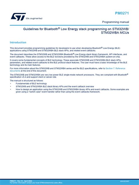 pm0271 guidelines for bluetooth low energy stack programming on stm32wb stm32wba mcus