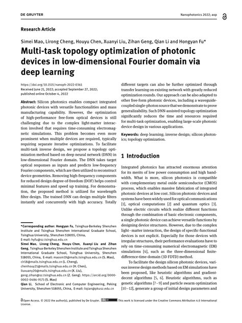 Pdf Multi Task Topology Optimization Of Photonic Devices In Low