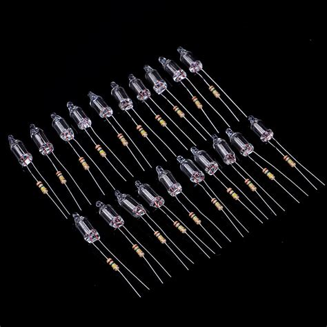 네온 표시기 램프 6x16mm 네온 글로우 램프 메인 표시기 빨간색 표준 소형 네온 전구 표시 저항기 포함 220v 20 개 참신 점화