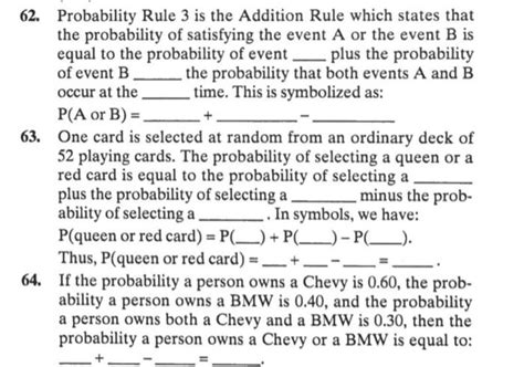 Solved 62 Probability Rule 3 Is The Addition Rule Which