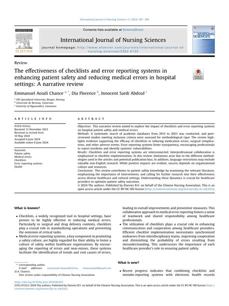 Pdf The Effectiveness Of Checklists And Error Reporting Systems In Enhancing Patient Safety