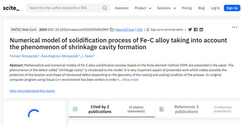 [citation Report] Numerical Model Of Solidification Process Of Fe C Alloy Taking Into Account