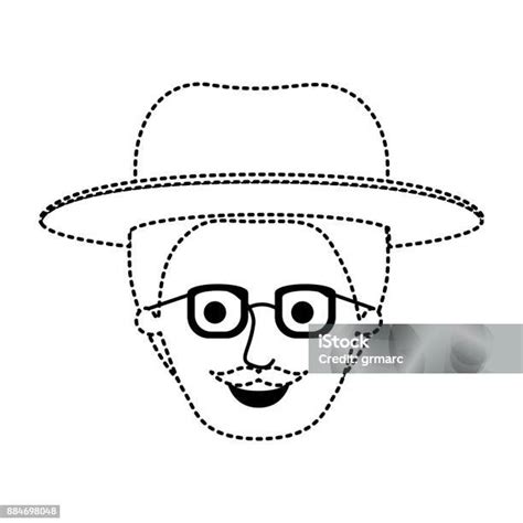 남성 얼굴 모자와 짧은 머리와 콧수염 검은 점선 실루엣 안경 검은색에 대한 스톡 벡터 아트 및 기타 이미지 검은색 경영자
