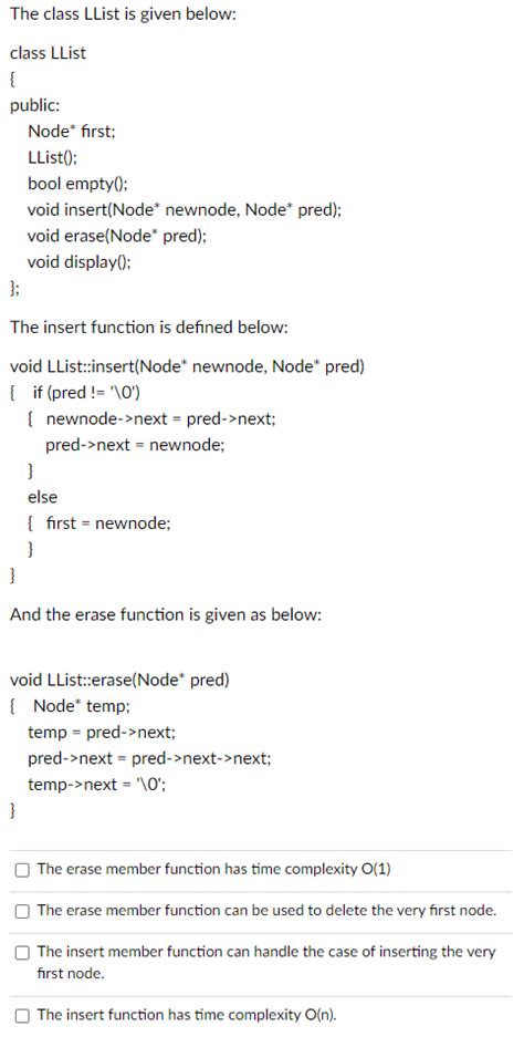 Solved The Class Llist Is Given Below Class Llist Public