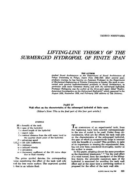 Pdf Lifting Line Theory Of The Submerged Hydrofoil Of Finite Span