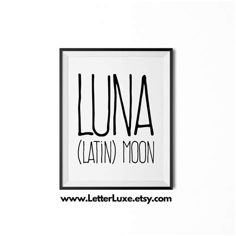 Luna Name Meaning Art Luna Gift Printable Baby Shower Gift Nursery Printable Art Digital