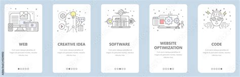 Vector Thin Line Flat Design Web Development Concept Banners Stock