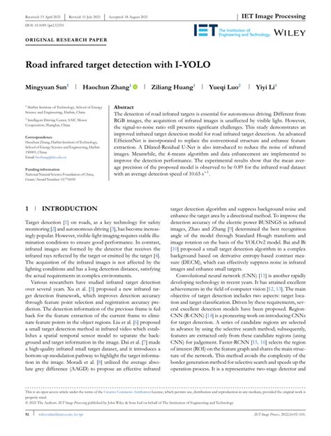 Pdf Road Infrared Target Detection With I‐yolo