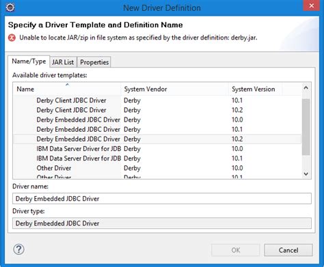 Java Eclipse Database Connection Driver Definition Stack Overflow