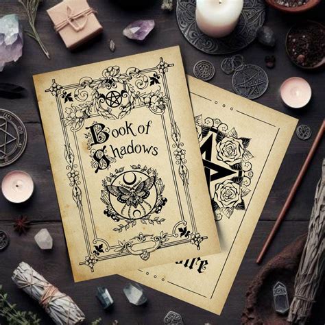 Four Unique Grimoire Bos Front Covers Witchcraft Printable Pages