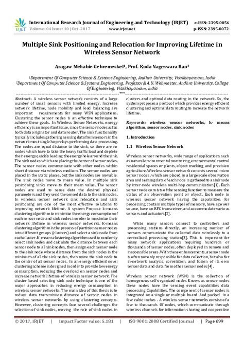 Pdf Multiple Sink Positioning And Relocation For Improving Lifetime In Wireless Sensor Network