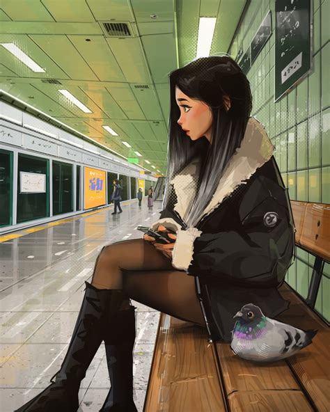 Subway Station With My Pigeon Friend By Sam Yang Via