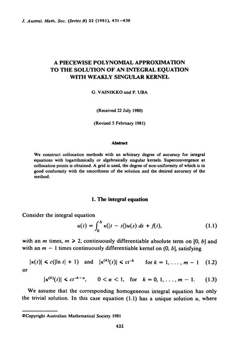 Pdf A Piecewise Polynomial Approximation To The Solution Of An Integral Equation With Weakly