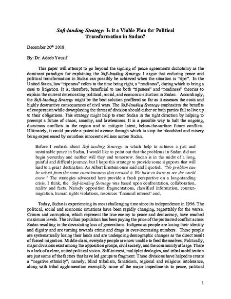Pdf Soft Landing Strategy Is It A Viable Plan For Political Transformation In Sudan