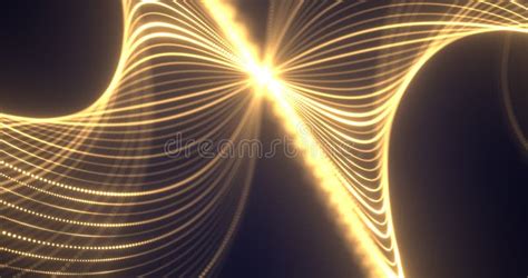 Abstract Yellow Waves From Lines And Dots Particles Of Glowing Swirling