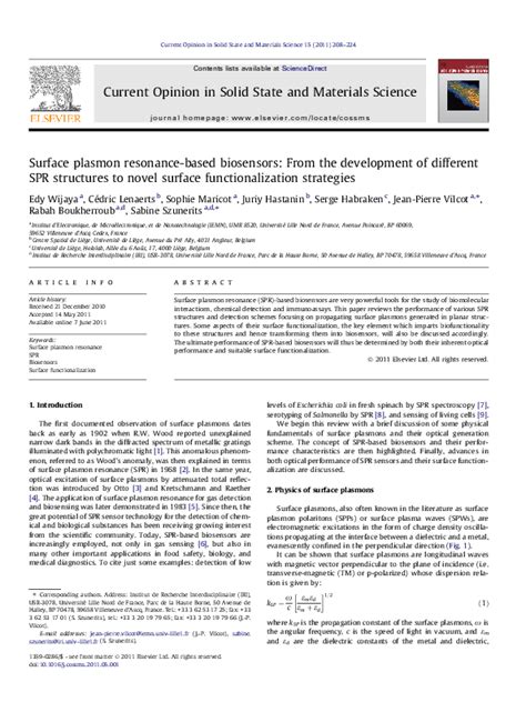 Pdf Surface Plasmon Resonance Based Biosensors From The Development