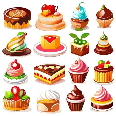 생일 케이크 세트 프리미엄 벡터