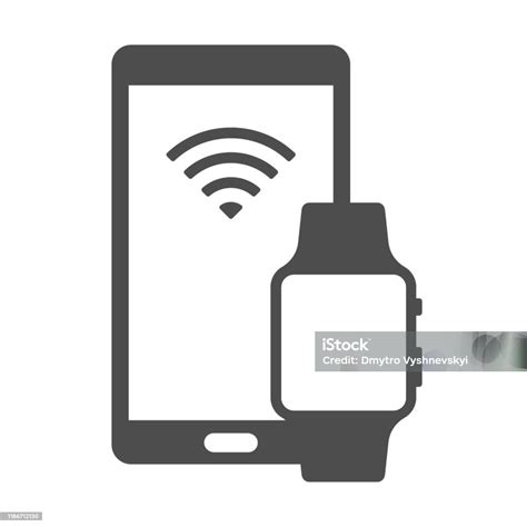 흰색 배경에 격리 된 스마트 장치 벡터 아이콘입니다 웹 모바일 앱 및 Ui 디자인을위한 스마트 폰 및 스마트 시계 무선 연결 아이콘 사물의 인터넷 스톡 벡터 일러스트레이션