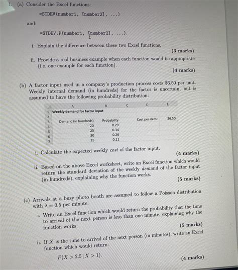A Consider The Excel Functions Stdev Number 1