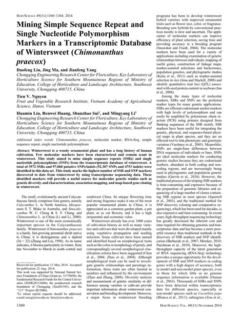 Pdf Mining Simple Sequence Repeat And Single Nucleotide Polymorphism Markers In A