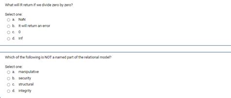 Solved What Will R Return If We Divide Zero By Zero Select