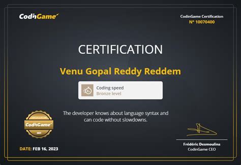 Venugopal Reddy On Linkedin Codingame Certification