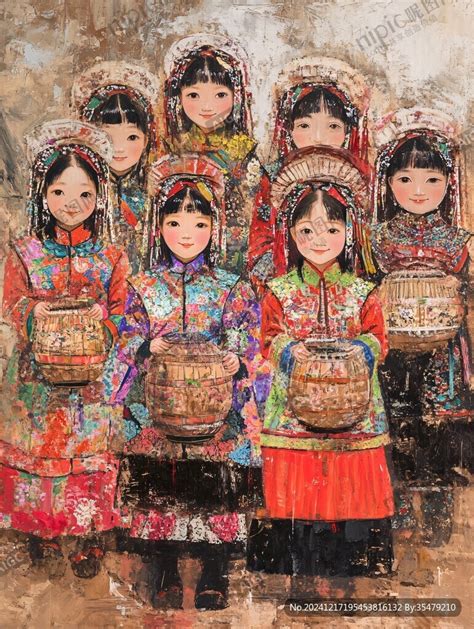 Ai创作图仫佬族少女 仡佬族少女 毛南族少女 布依族少女 壮族少女手绘 土家族少女 羌族水彩 土家族水彩 仡佬族女孩 仫佬族女孩 瑶族油画