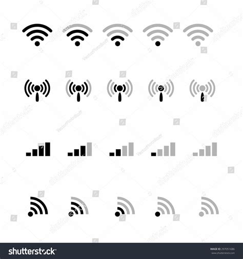 Wifi Icons Levels Signal Strength Indicator Stock Vector
