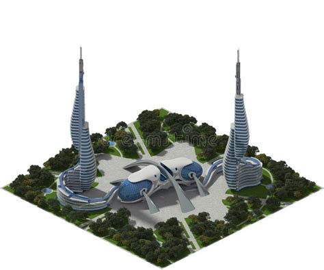 Futuristic Game Architecture In Isometric Projection Stock Illustration Illustration Of Grid