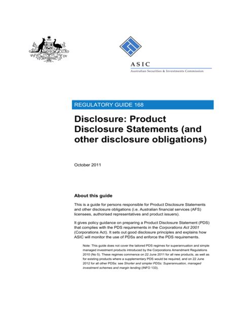 Product Disclosure Statements Australian Securities And