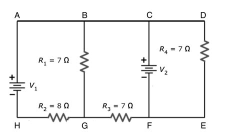 Problem In The Circuit Shown V1 13 V And V2 4 V A Determine Three Equations For This Circuit