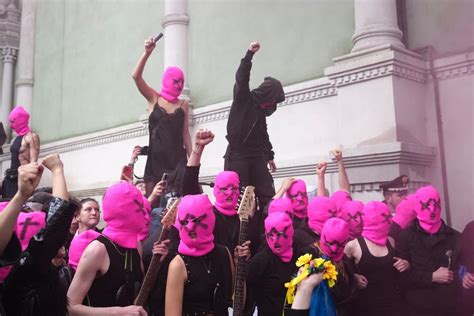 Punk Band Pussy Riot Stage Protest Blocking Access To Russian Pavilion