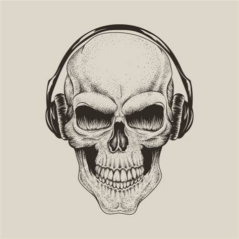 Human Skull In Headphones Sketch Engraving Vector Image