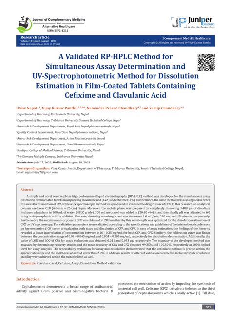 Pdf J Complement Med Alt Healthcare A Validated Rp Hplc Method For Simultaneous Assay