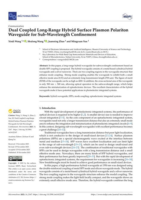 Pdf Dual Coupled Long Range Hybrid Surface Plasmon Polariton Waveguide For Sub Wavelength