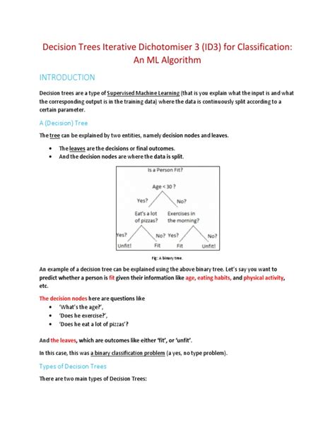 Decision Trees Iterative Dichotomiser 3 Id3 For Classification An Ml Algorithm Download