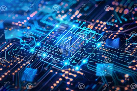 Cybersecurity Concept Digital Lock On Circuit Board Stock Illustration Illustration Of