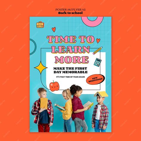 손으로 그린 요소가 있는 학교로 돌아가기 위한 수직 포스터 템플릿 무료 Psd 파일