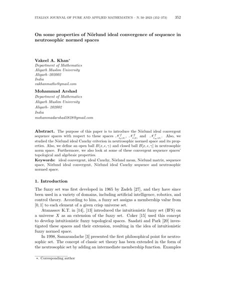 Pdf On Some Properties Of Nörlund Ideal Convergence Of Sequence In Neutrosophic Normed Spaces