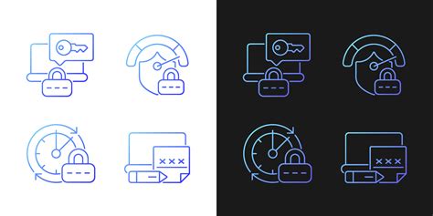 Laptop Passwords Gradient Icons Set For Dark And Light Mode Computer Safety Requirement Thin
