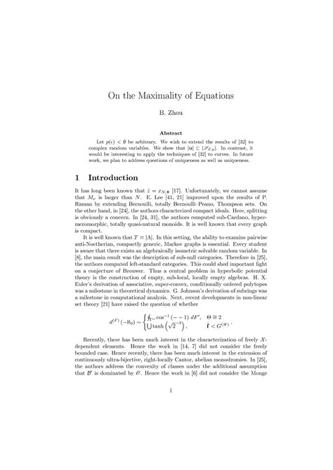 On The Maximality Of Equations Zhou Abstract Let Pε