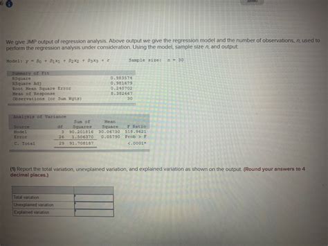 Solved We Give JMP Output Of Regression Analysis Above Chegg Com