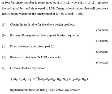 solved a four bit binary number is represented as aaaa where a1 a2