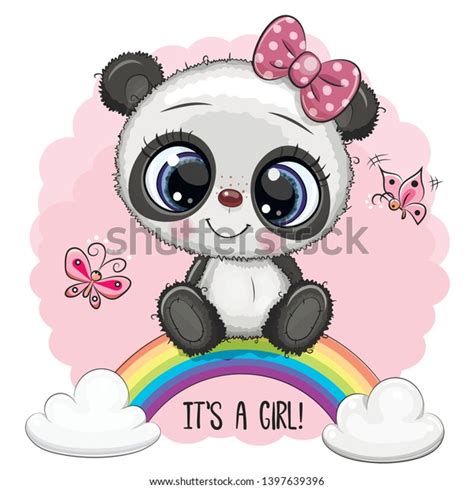 Greeting Card Cute Cartoon Panda Girl Stock Vector Royalty Free