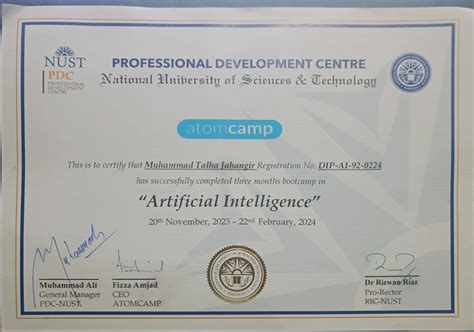 Completed Atombootcamp With Nust And Atomai Engr Muhammad Talha