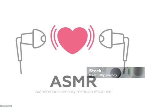 자율 감각 자오선 응답 Asmr 로고 또는 아이콘 이어폰 심장 모양 및 사운드 파도를 즐기는 소리 귓속말 또는 음악의 상징 벡터 일러스트 레이 션 플랫 라인 스타일 자율
