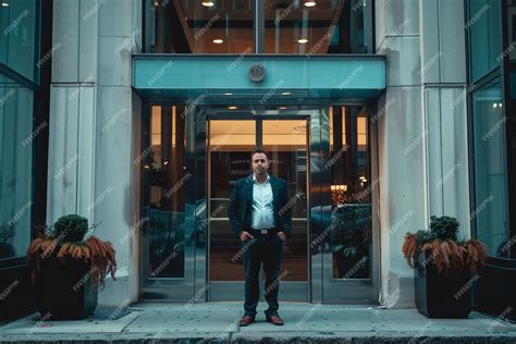 Premium Photo A Man Standing In Front Of The Office