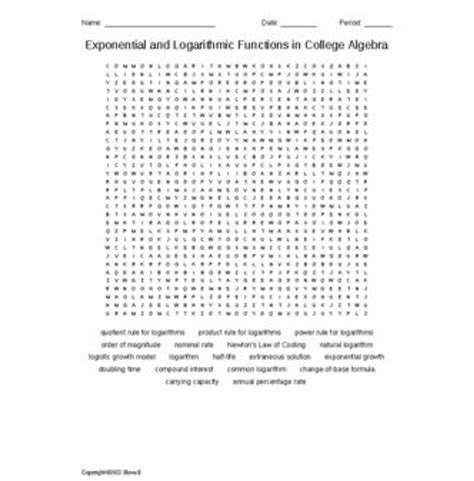 Exponential And Logarithmic Functions In College Algebra Vocabulary