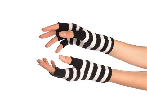 White And Black Stripes Short Fingerless Gloves Gloves